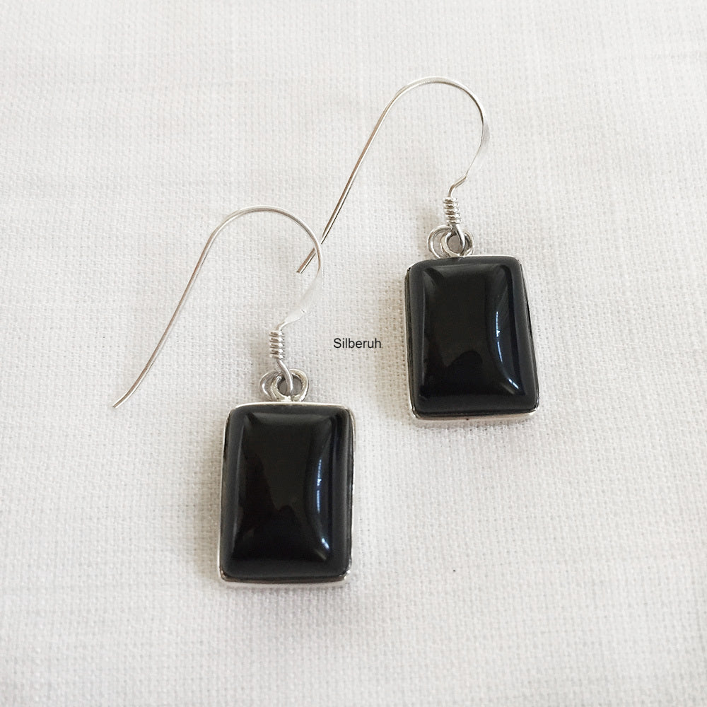 Black Onyx Rectangular Silver Earring – SILBERUH