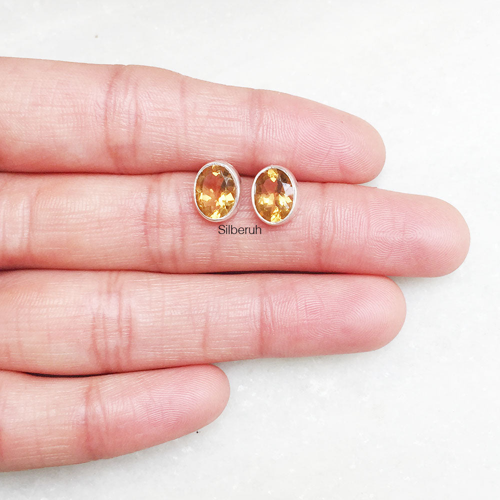 Citrine Oval Silver Stud – SILBERUH