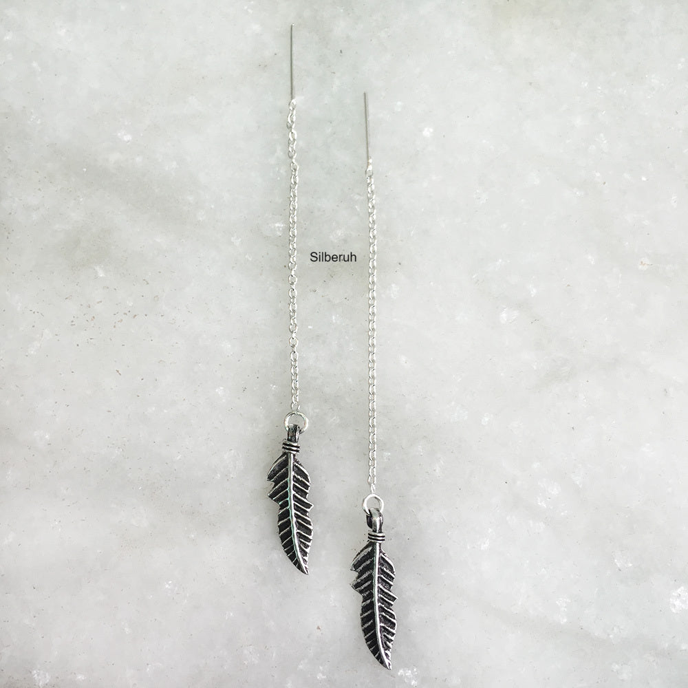 Feather Threader Silver Earring – SILBERUH