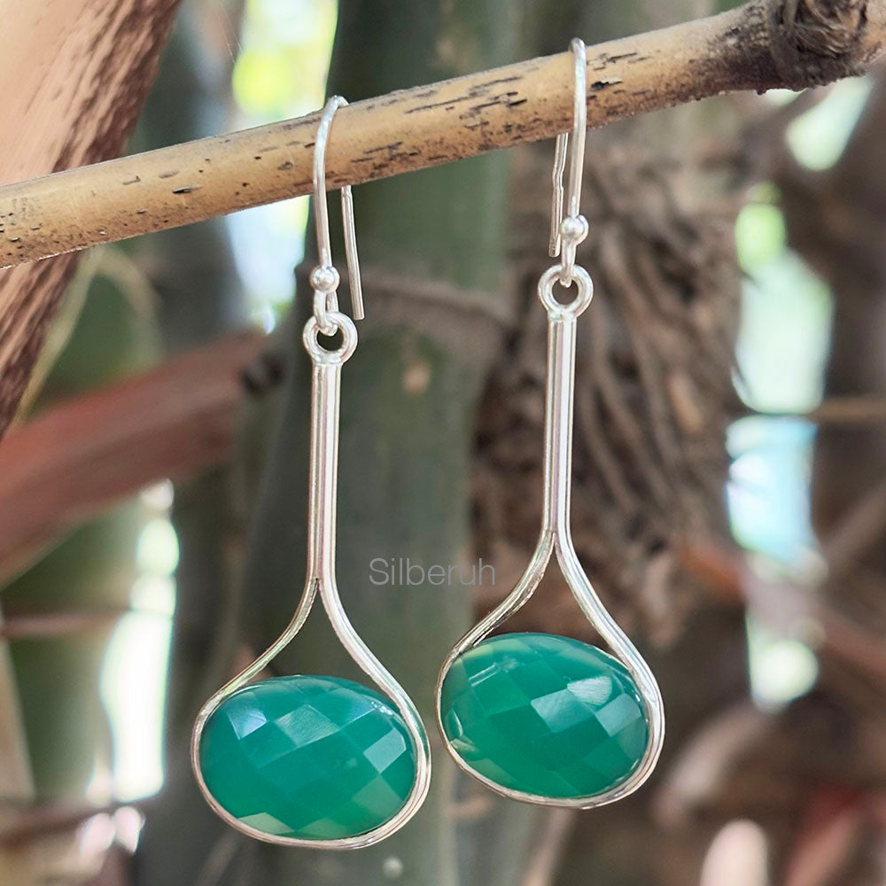 Green Onyx Facetted Drop Silver Earring – SILBERUH