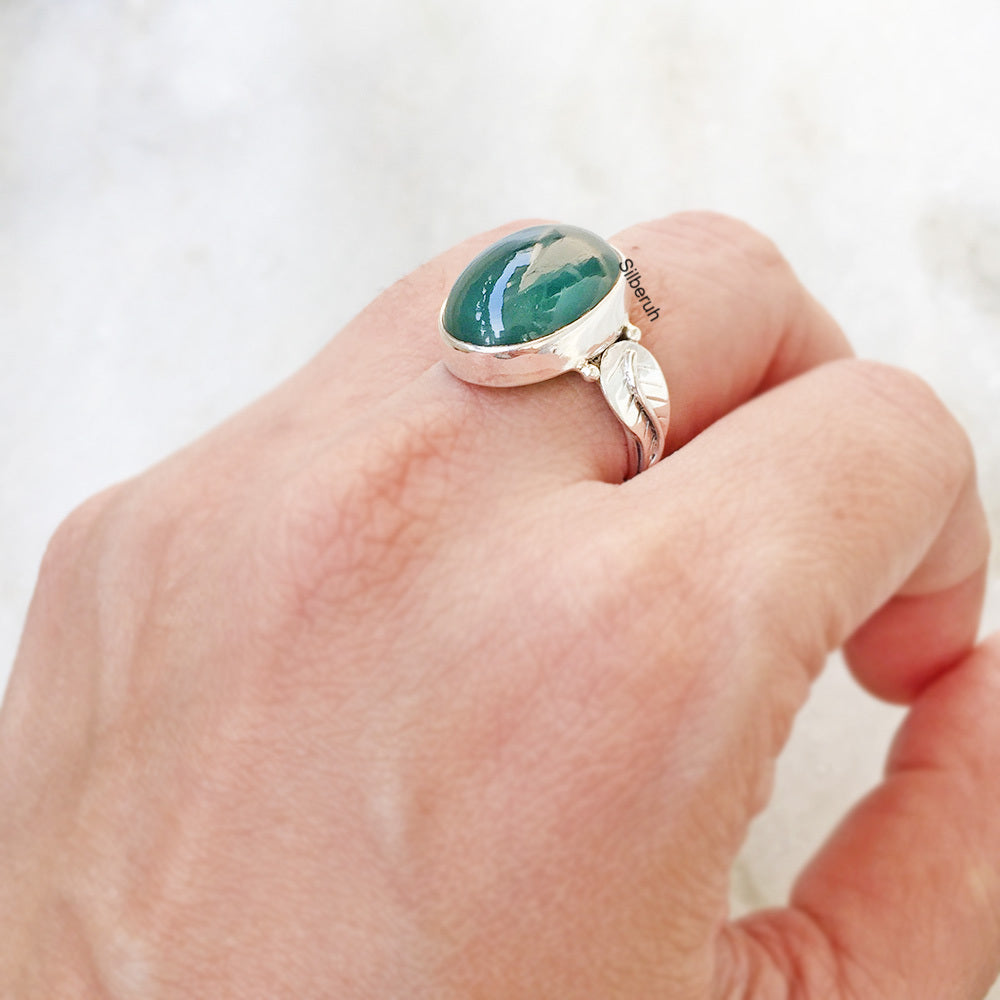 Green Onyx Leaf Silver Ring – SILBERUH