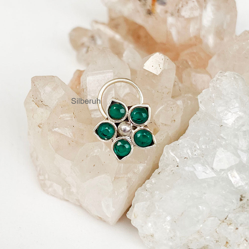 Green Onyx Phool Silver Nose Pin – SILBERUH