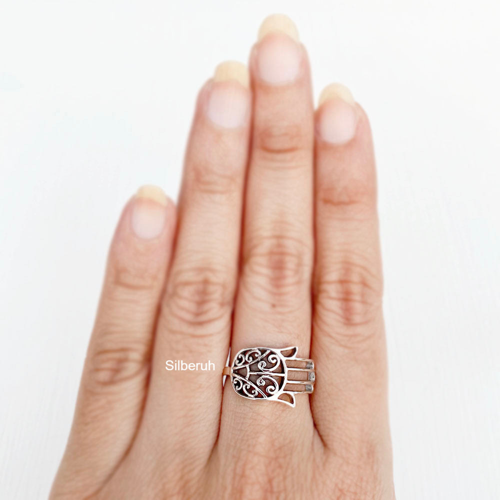 Hamsa Evil Eye Silver Ring – SILBERUH