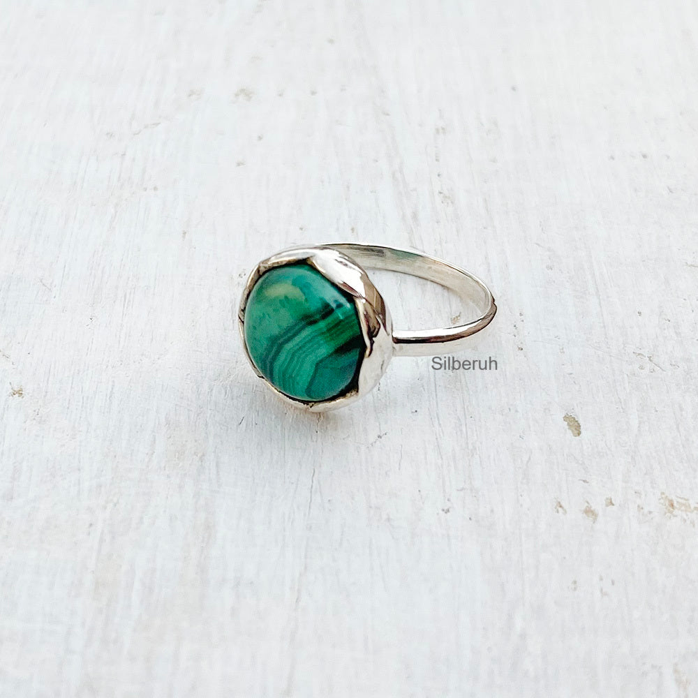 Malachite Knotted Round Silver Ring – SILBERUH