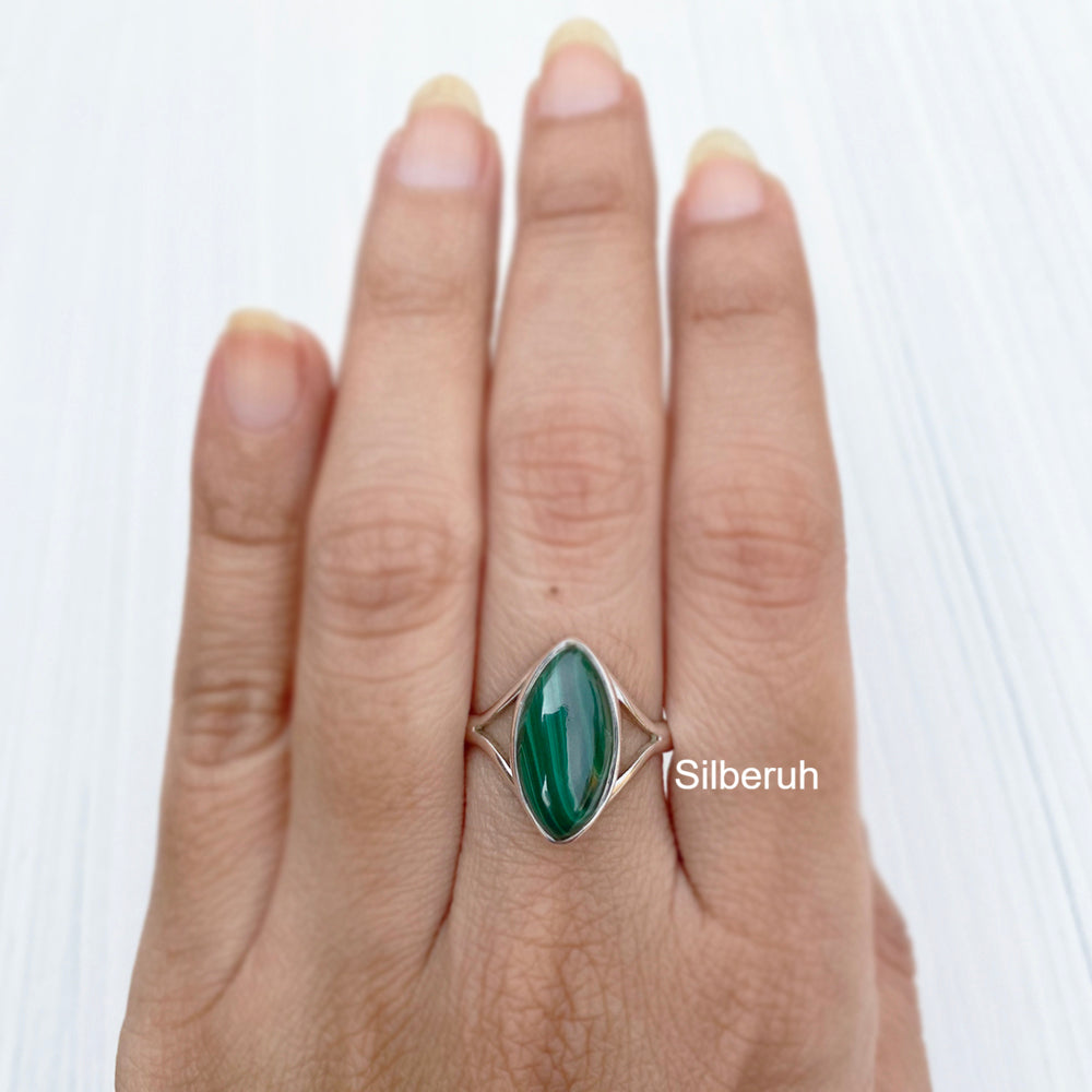 Malachite Marquise Silver Ring – SILBERUH