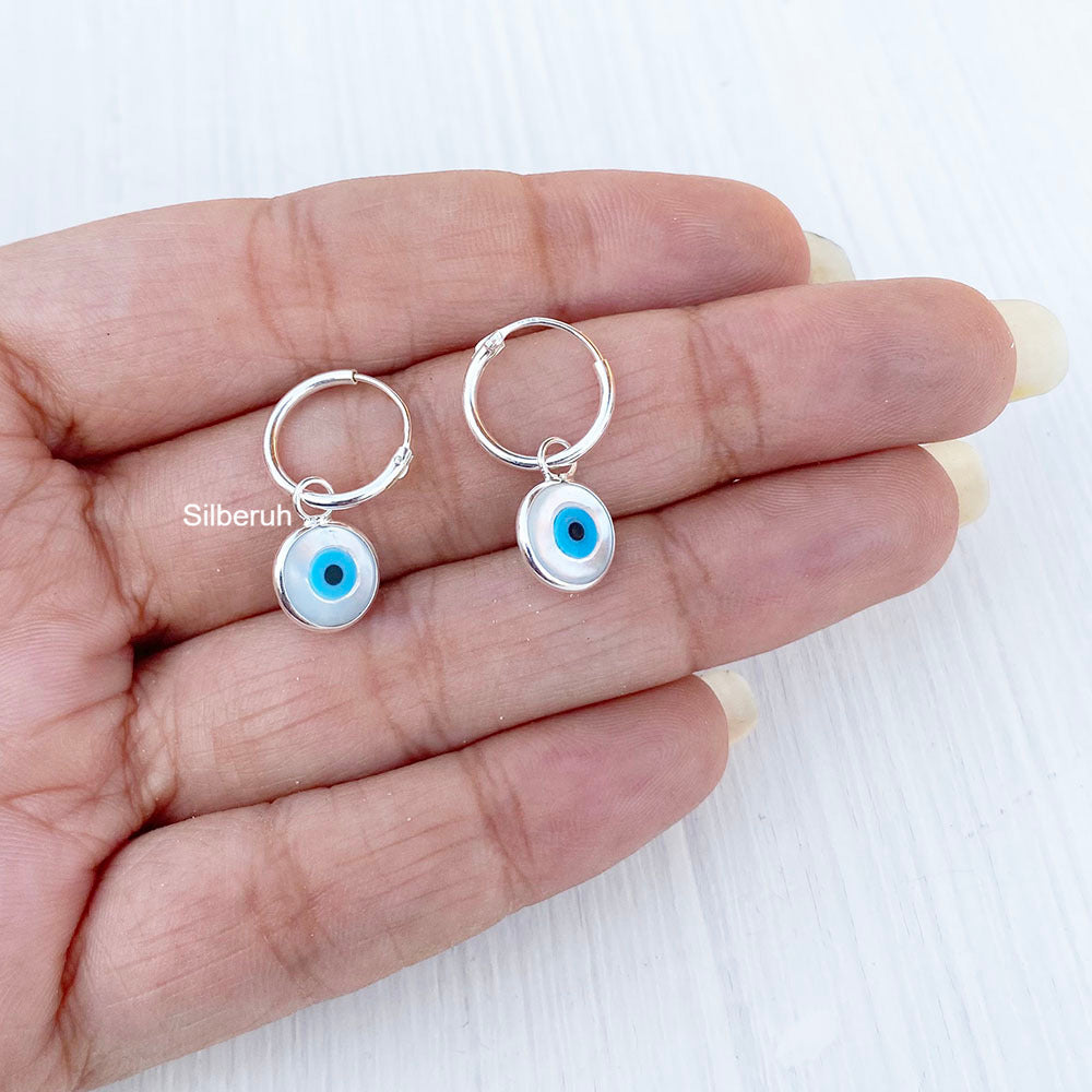 Mother of Pearl Evil Eye Hoop Silver Earring – SILBERUH
