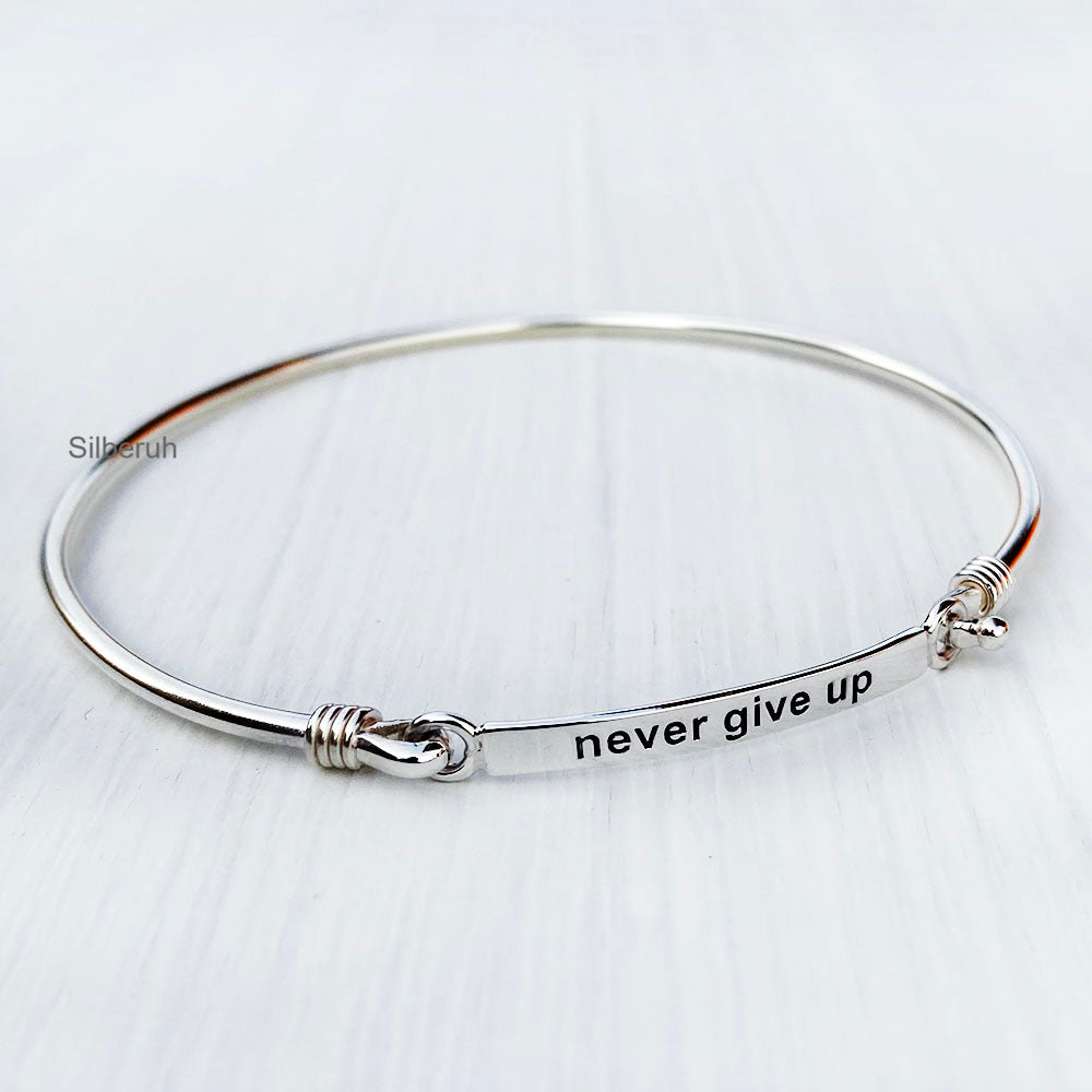 Never Give Up Openable Silver Bangle – SILBERUH