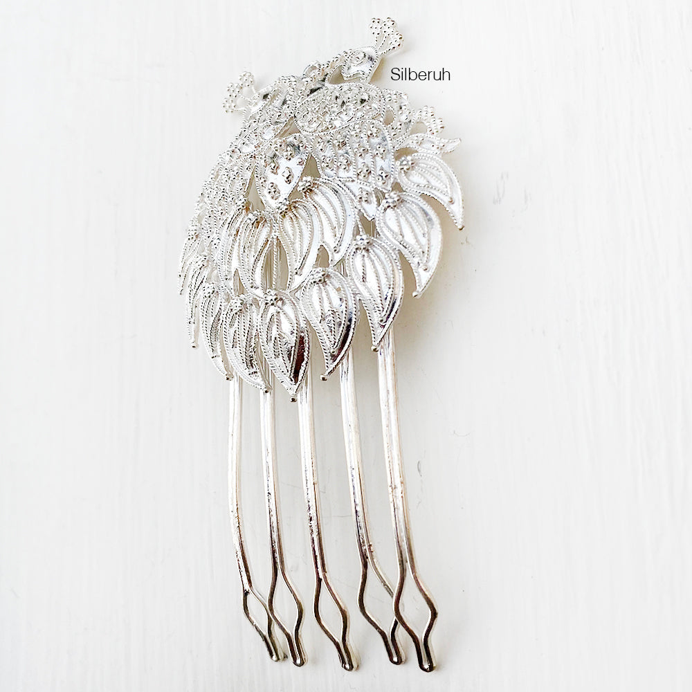 Peacock Silver Hair Pin Silberuh
