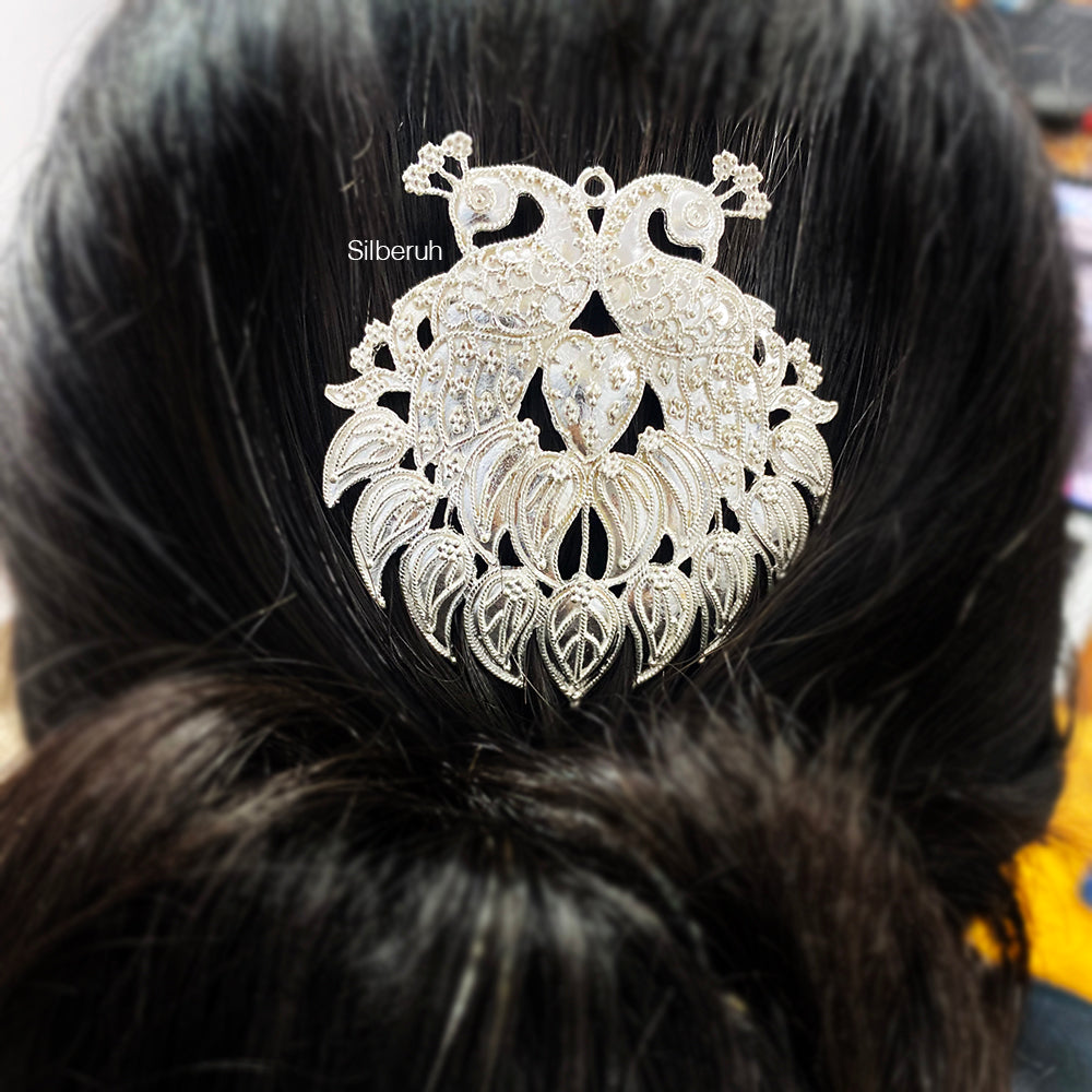 Peacock Silver Hair Pin Silberuh