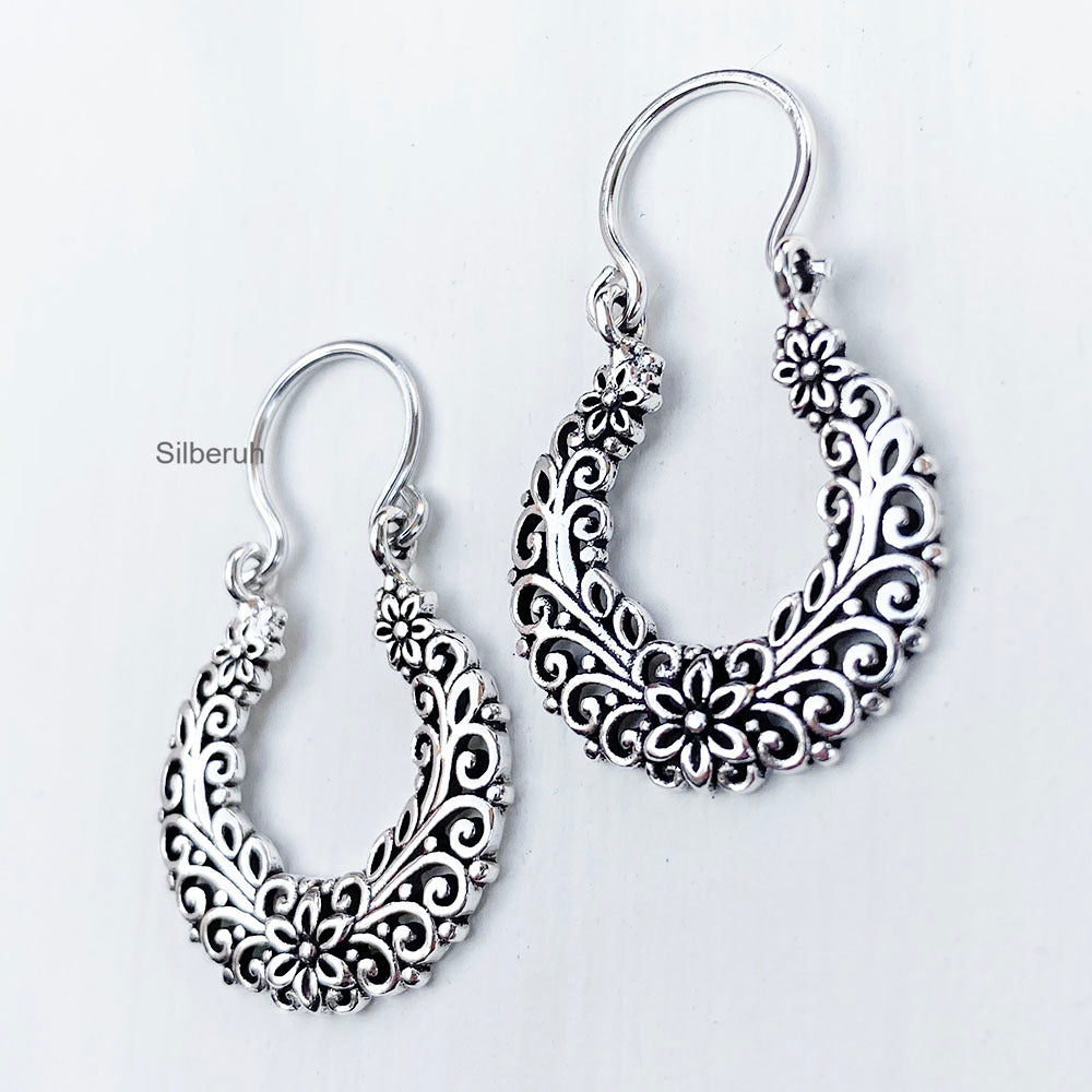 Phool Jali Silver Bali Hoop Earring – SILBERUH