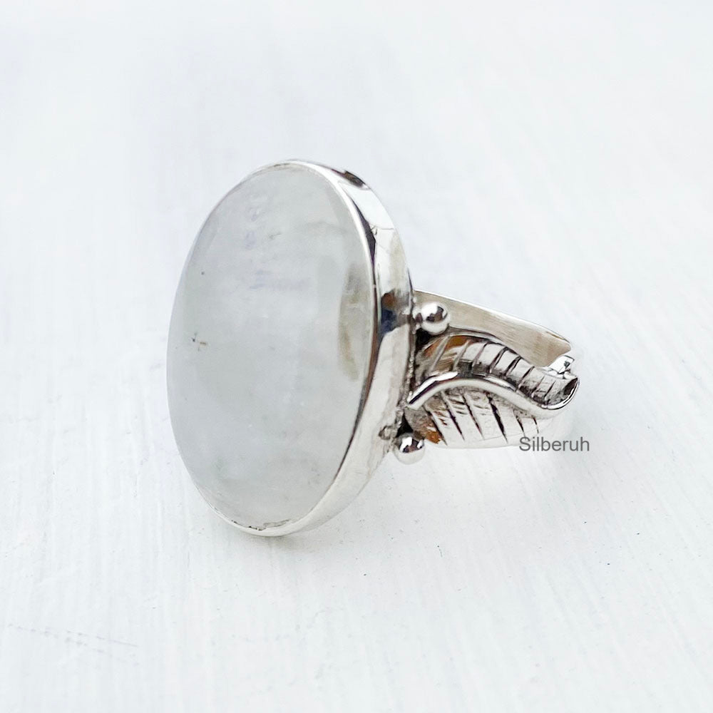 Rainbow Moonstone Leaf Silver Ring – SILBERUH