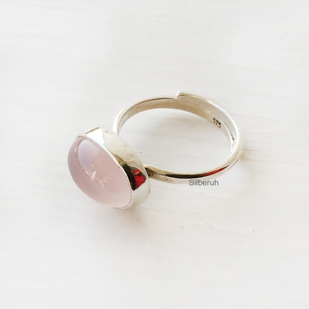 Rose Quartz Adjustable Silver Ring – SILBERUH