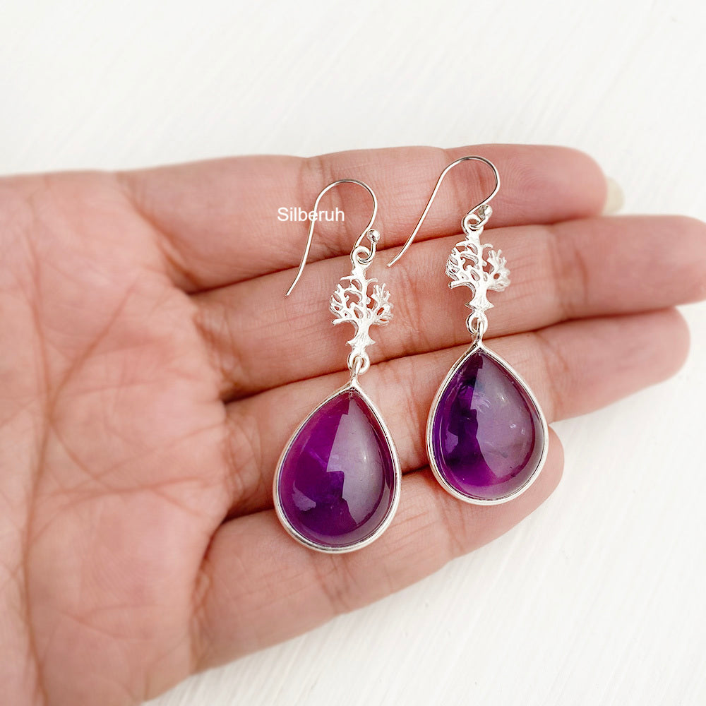 Tree Of Life Amethyst Silver Drop Earring – SILBERUH
