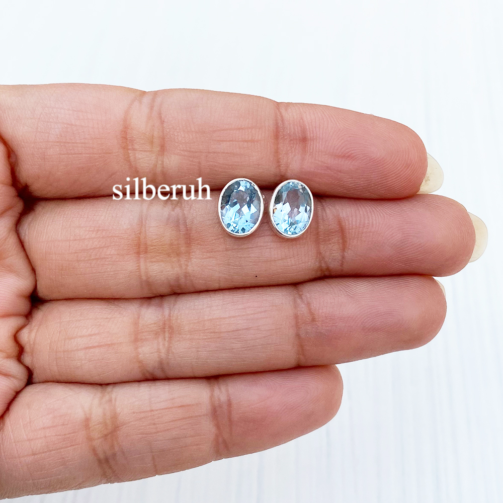 Blue Topaz Oval Silver Stud – SILBERUH