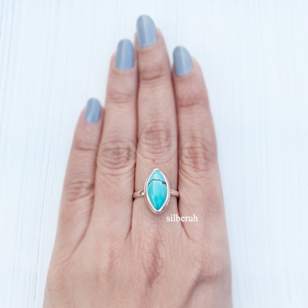 Natural Turquoise Marquise Silver Ring – SILBERUH