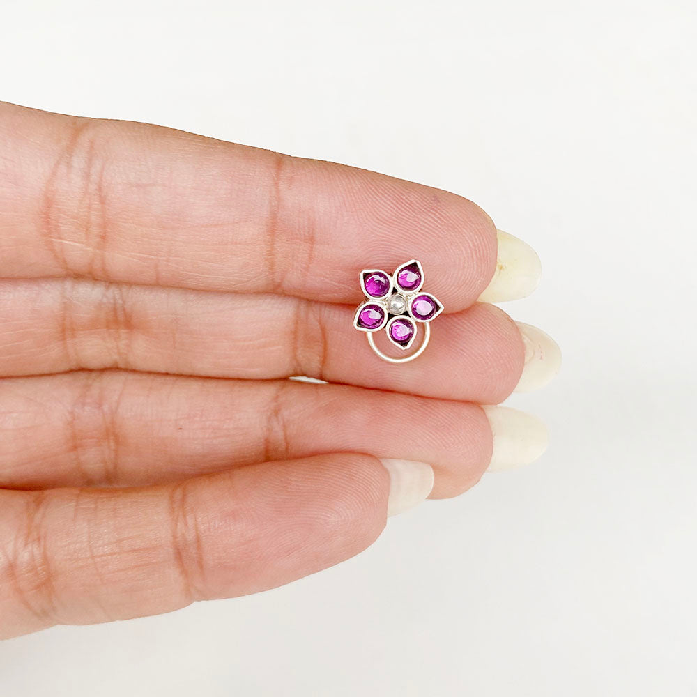 Garnet Phool Silver Nose Pin – SILBERUH