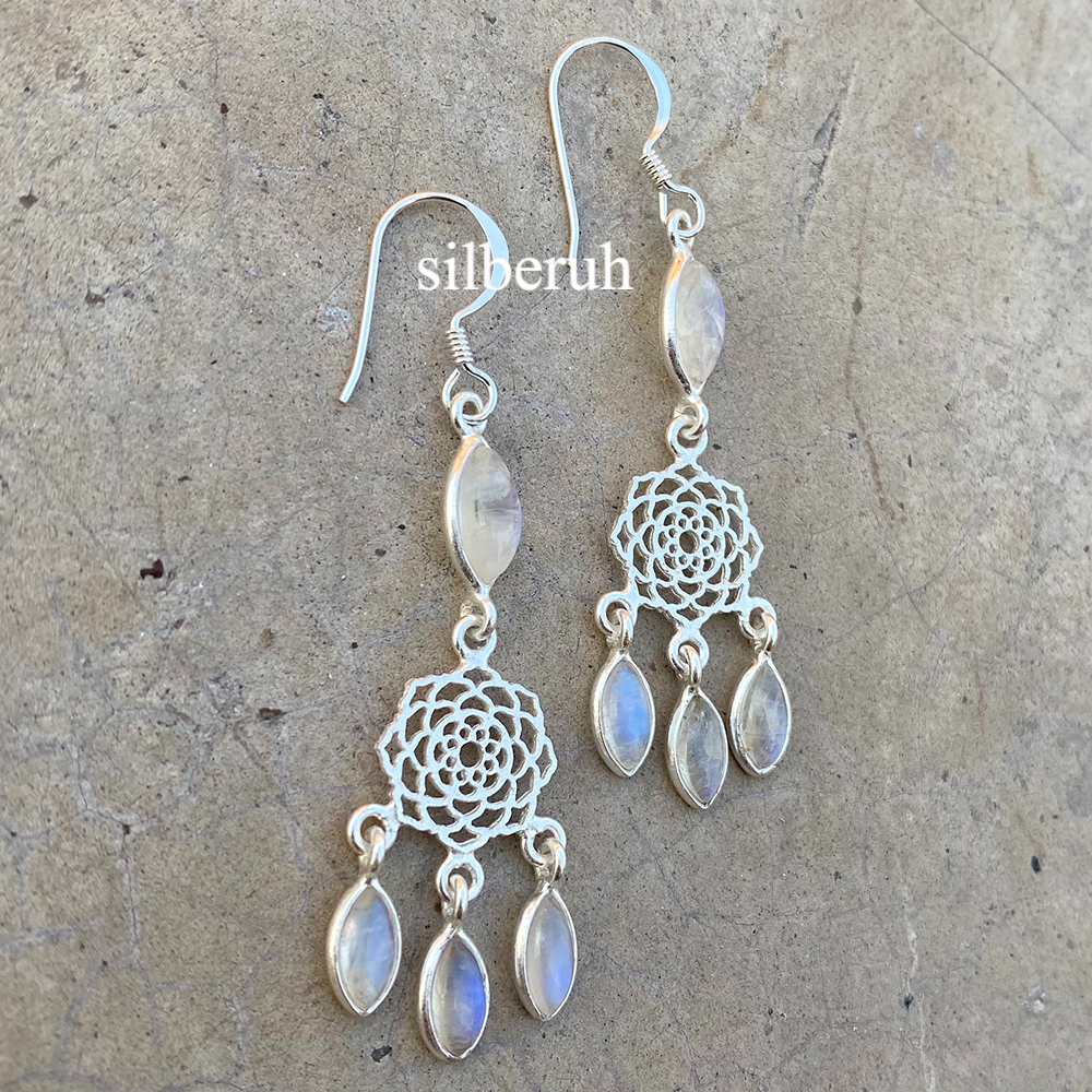 Rainbow Moonstone Dreamcatcher Silver Earring – SILBERUH