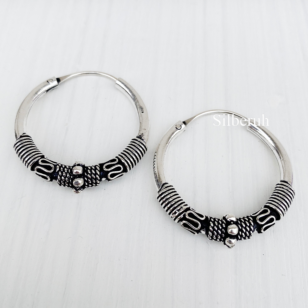 Silver Tribal Bali Hoop Earring – SILBERUH
