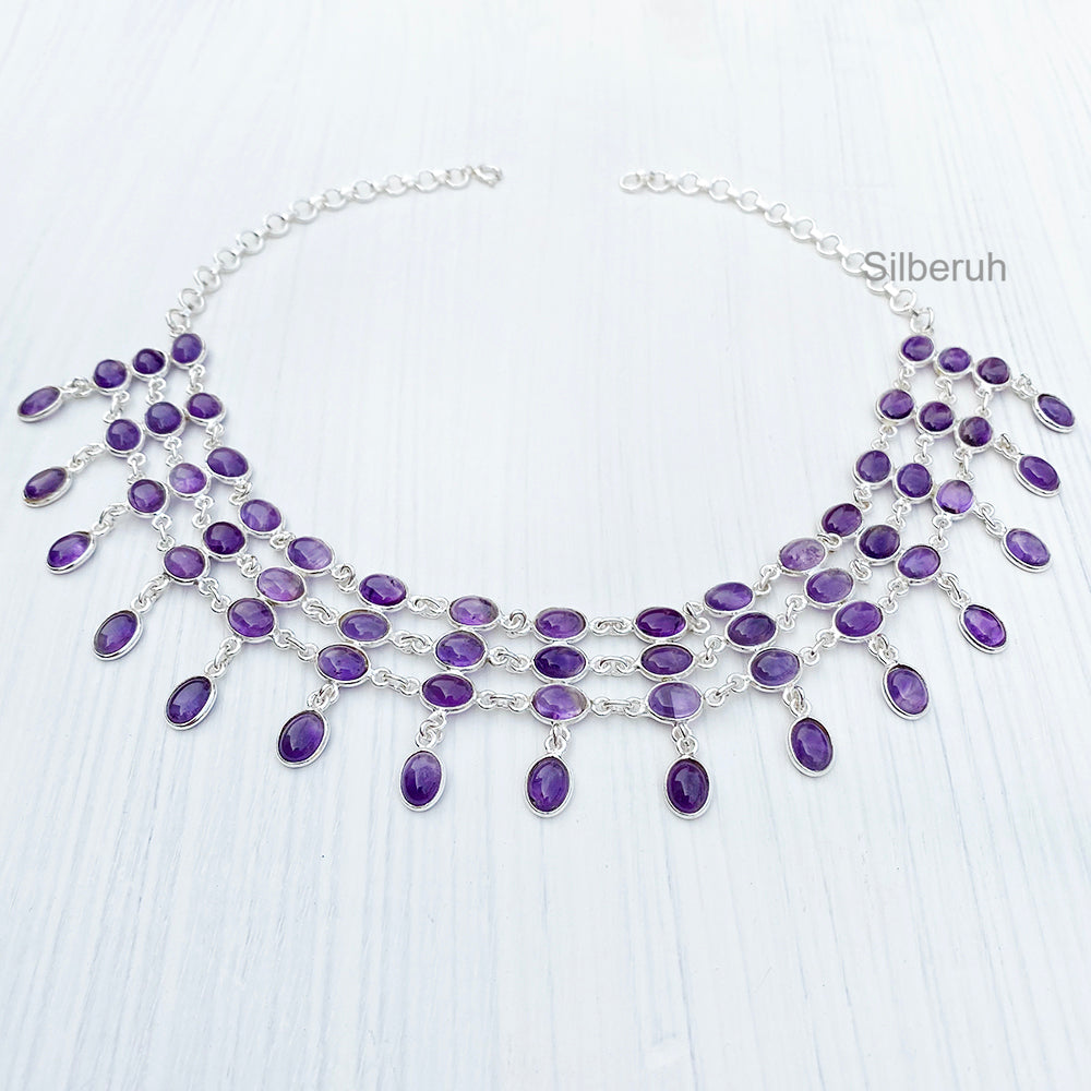 Amethyst Choker Silver Necklace – SILBERUH