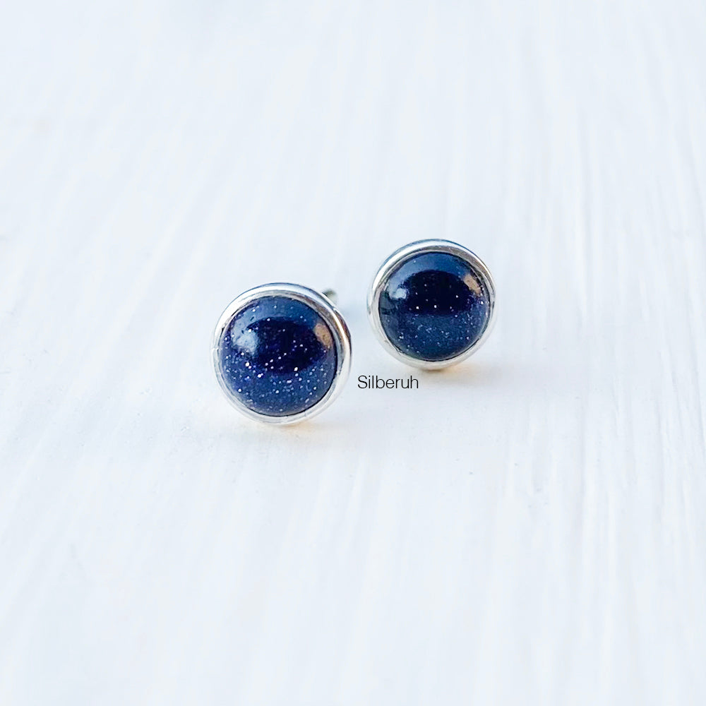 Blue Sunstone Round Silver Stud – SILBERUH