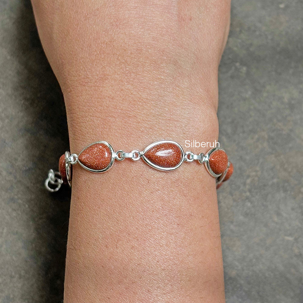 Golden Sunstone Pear Silver Bracelet – SILBERUH