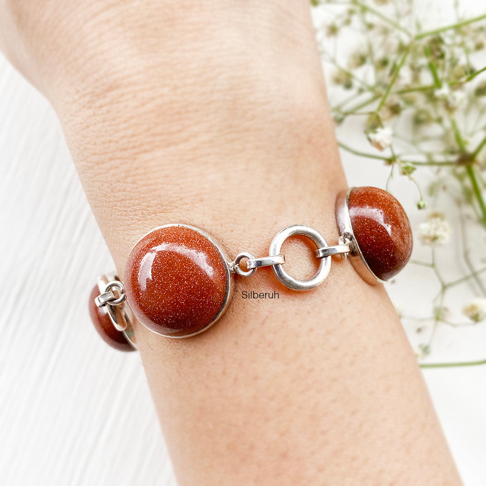 Golden Sunstone Round Silver Bracelet – SILBERUH