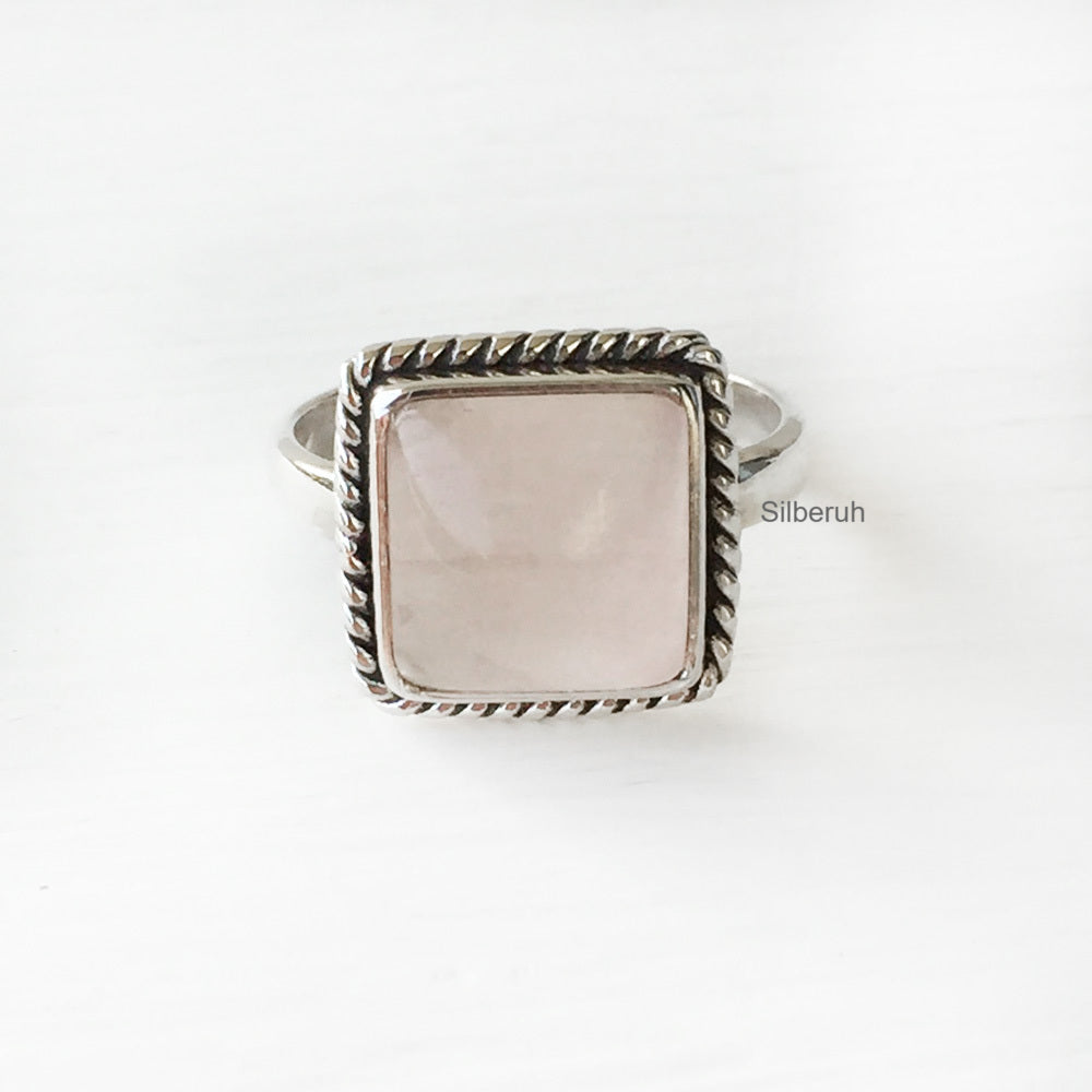 Rose Quartz Square Silver Ring – SILBERUH