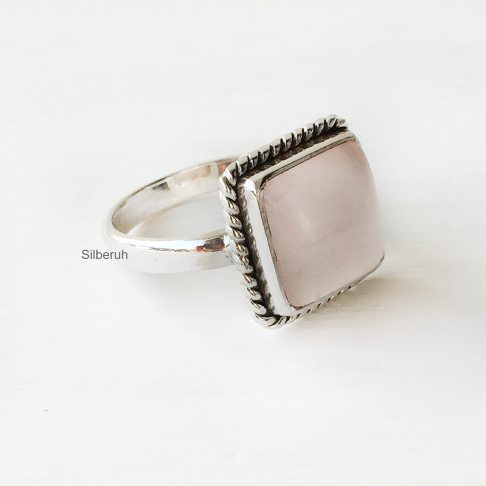 Rose Quartz Square Silver Ring – SILBERUH
