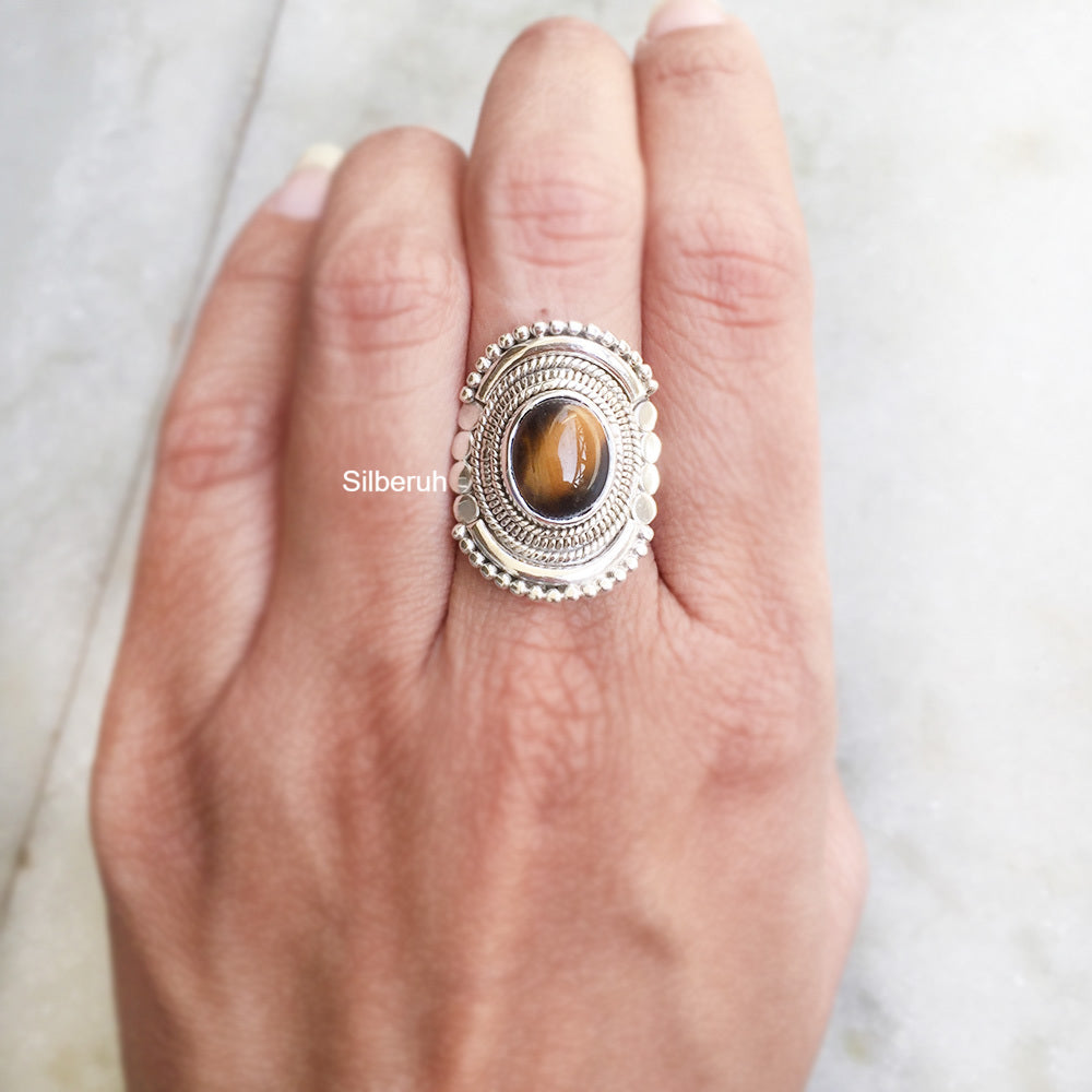 Tiger's Eye Tribal Silver Ring – SILBERUH
