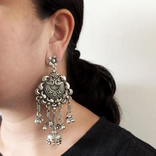 Peacock Tribal Silver Earring Silberuh